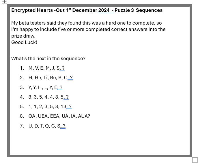Encrypted Hearts – puzzle 3 – Sequences – EV Bancroft